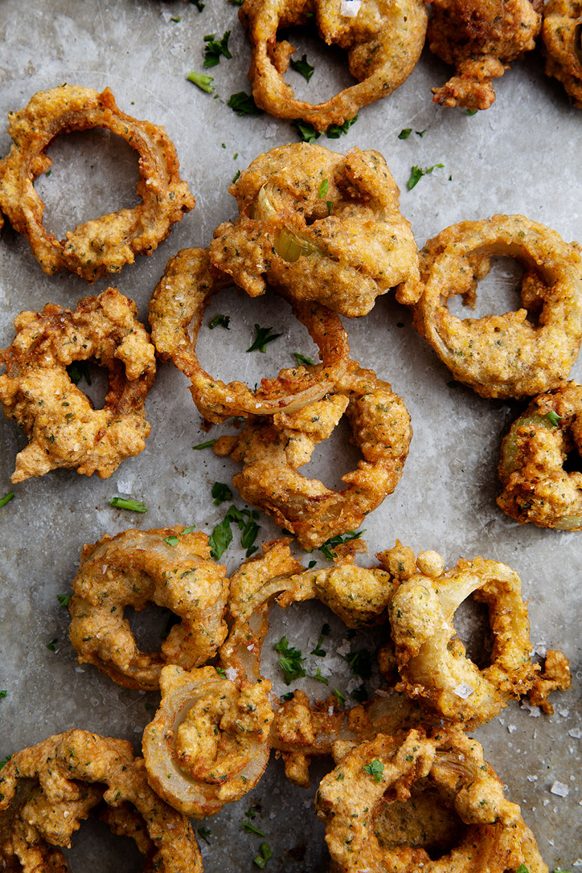 Falafel crusted onion rings (gluten free, vegetarian) - Tarazi Foods
